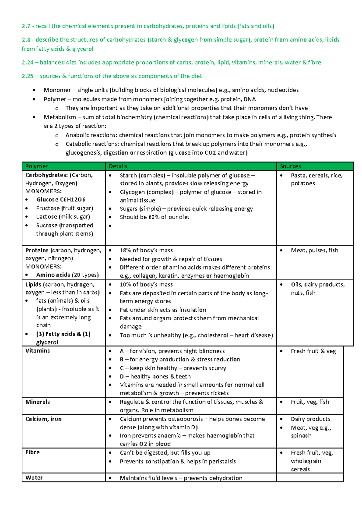 Biology GCSE diet and digestion notes - 2 - recall the chemical ...