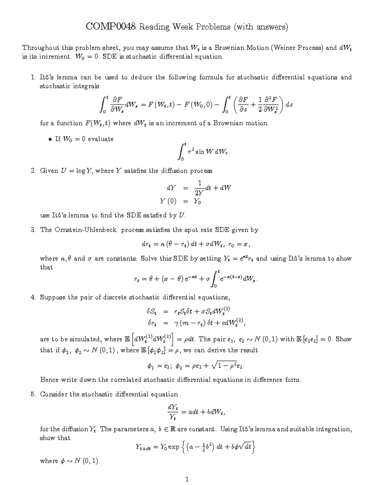 Reading Week Problems 0048 - COMP0048 Reading Week Problems (with ...
