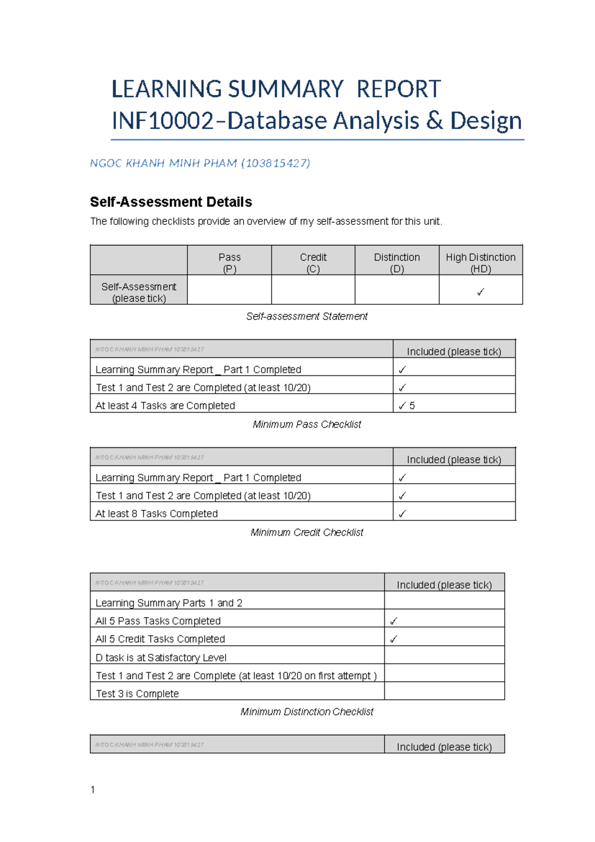 INF10002-Learning-Summary - LEARNING SUMMARY REPORT INF10002–Database Analysis & Design NGOC ...