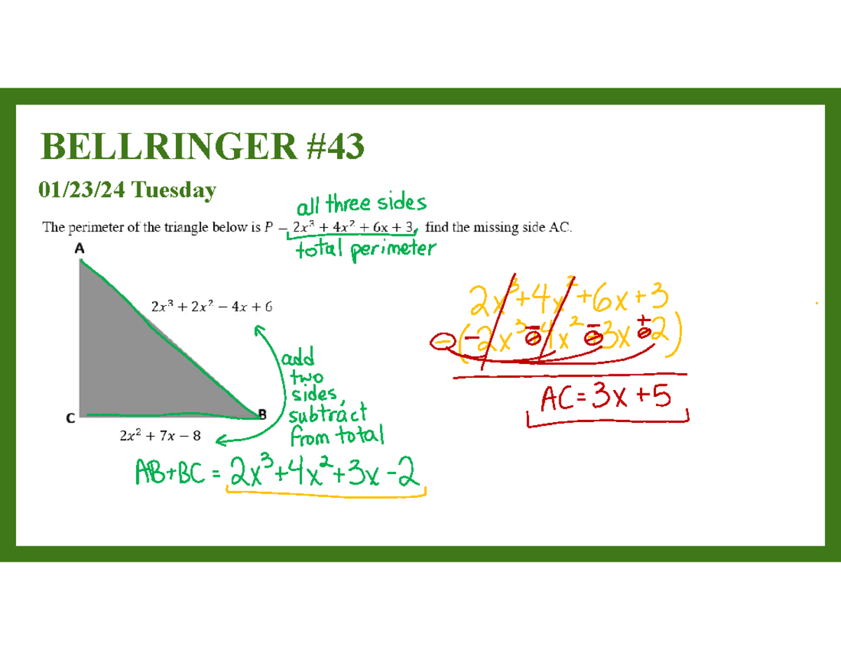 01-23+Lesson+3 - math - BELLRINGER 01/23/24 Tuesday COMPLETING THE ...