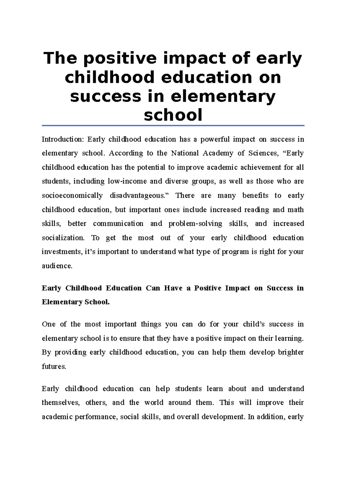 The positive impact of early childhood education on success in ...