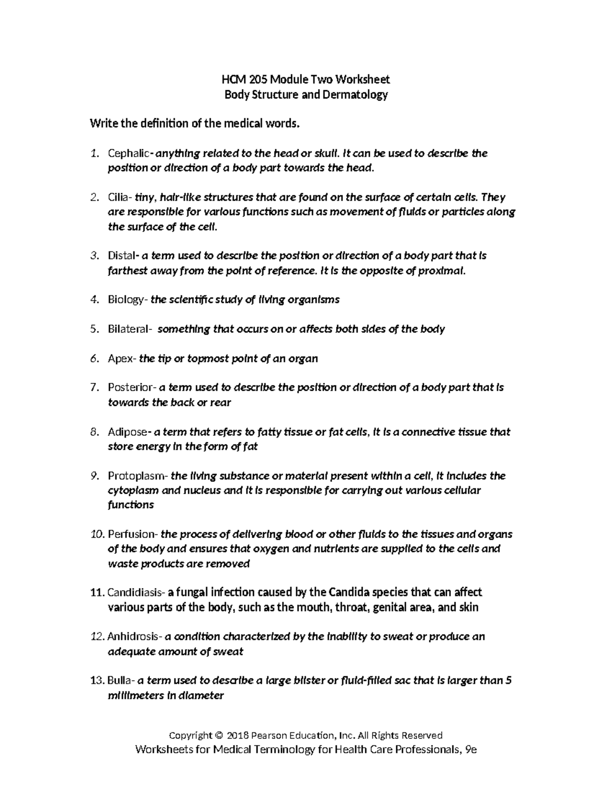 Med term worksheet 2 - module 1 terminology - HCM 205 Module Two ...