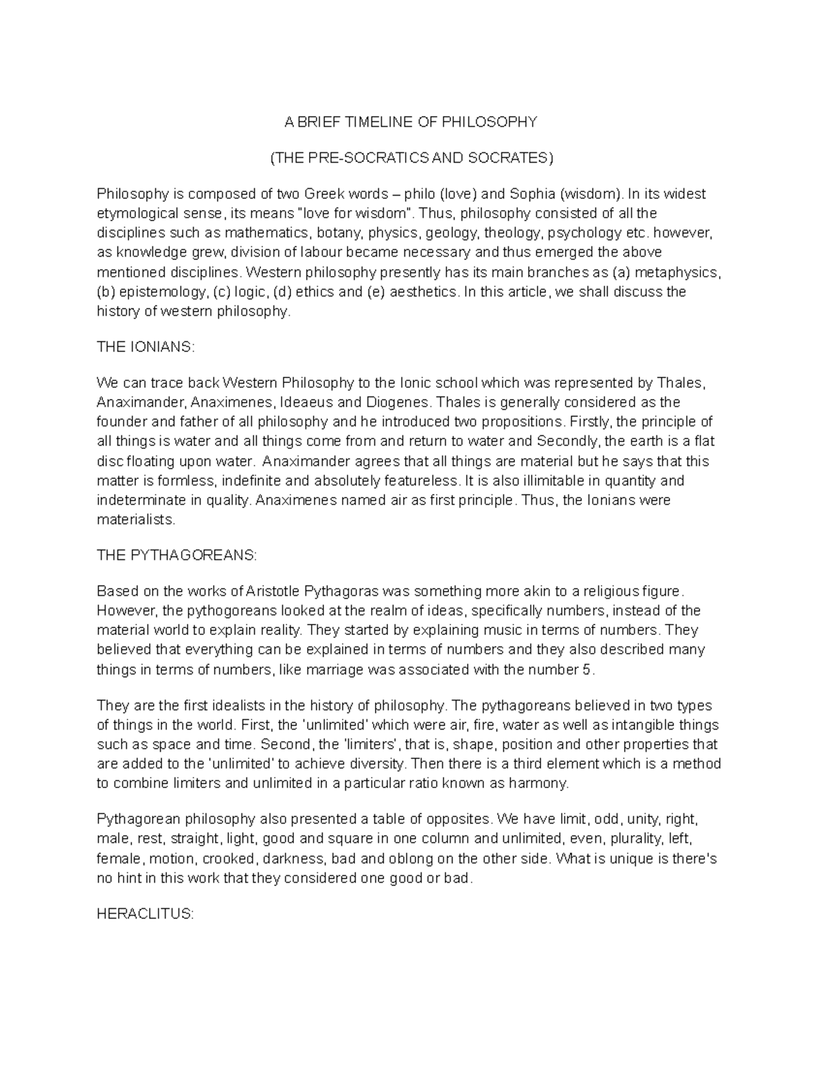 THE PRE- Socratics AND Socrates - A BRIEF TIMELINE OF PHILOSOPHY (THE ...