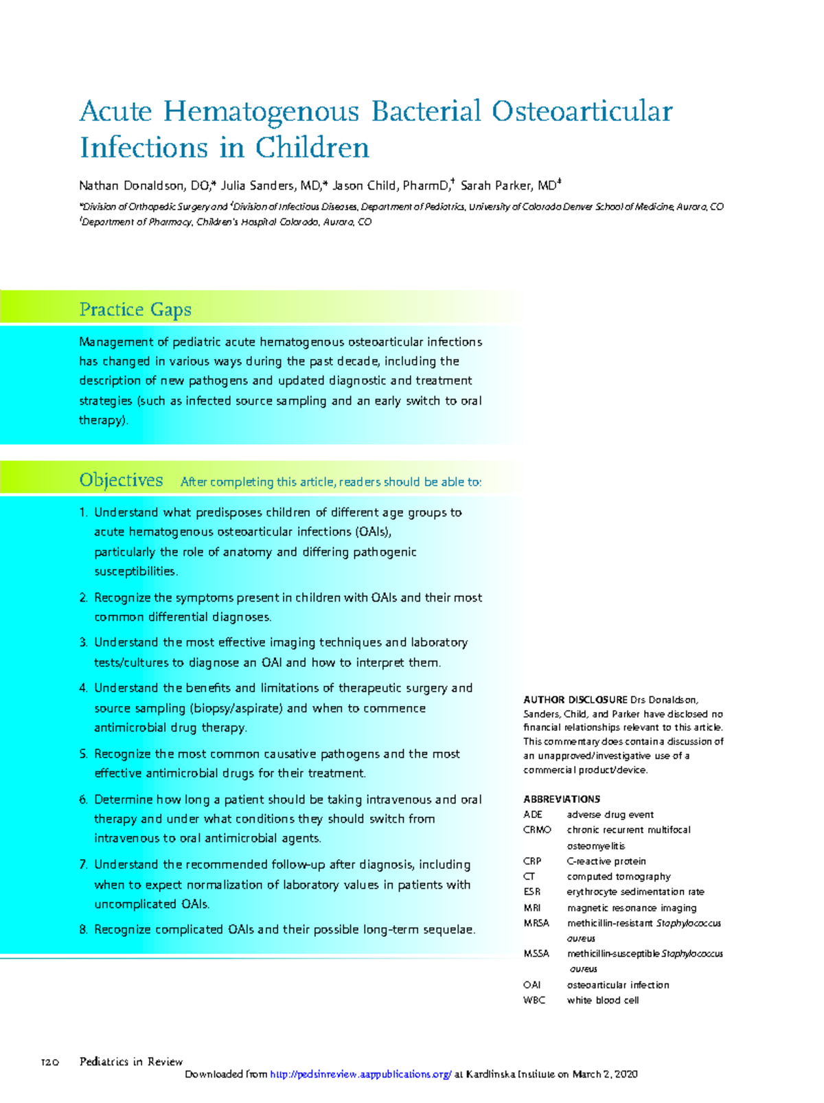10 - Osteomielitis - Acute Hematogenous Bacterial Osteoarticular ...
