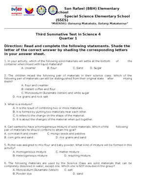 Q4-QUIZ2 - summative test for elementary - - Studocu