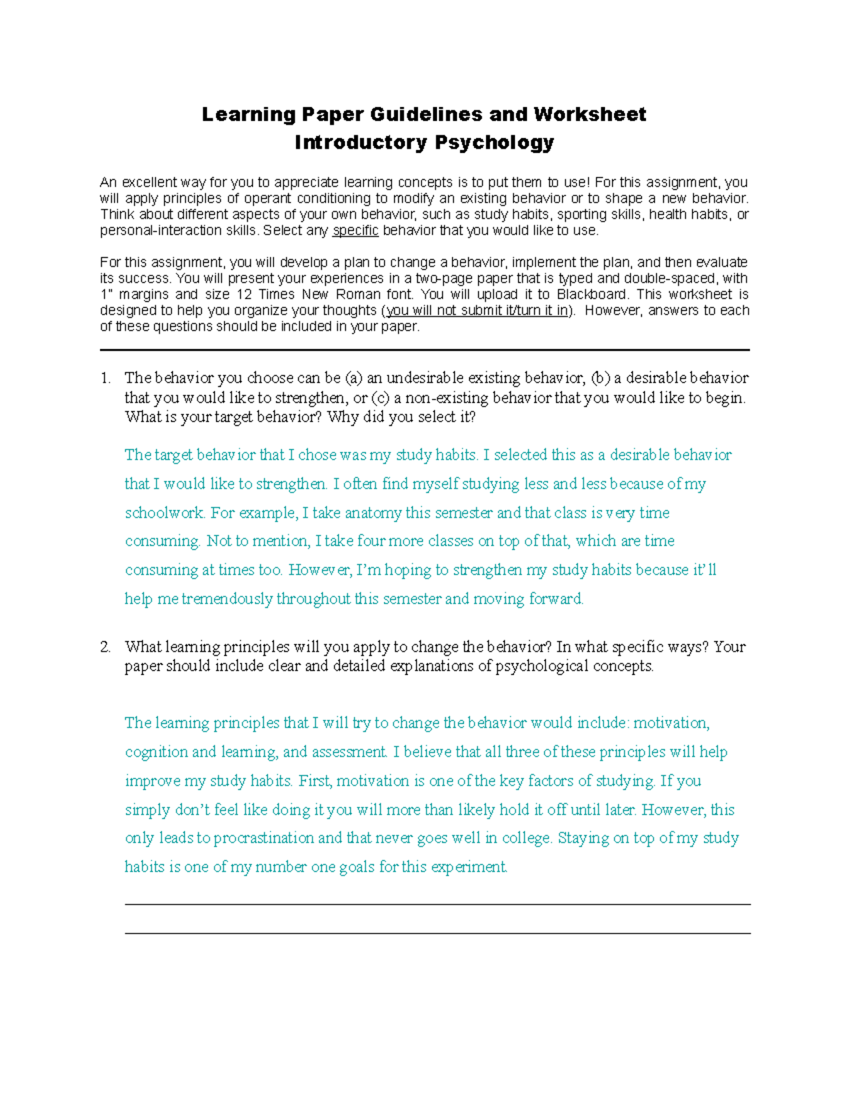 Learning Paper worksheet for psych- M. Flores - Learning Paper ...