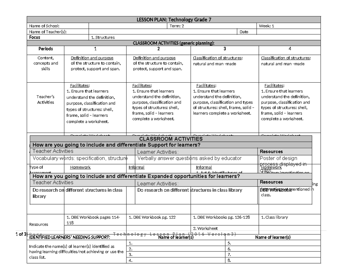Lesson 2 - Notes - 1 of 3| P a g e T e c h n o l o g y L e s s o n P l ...