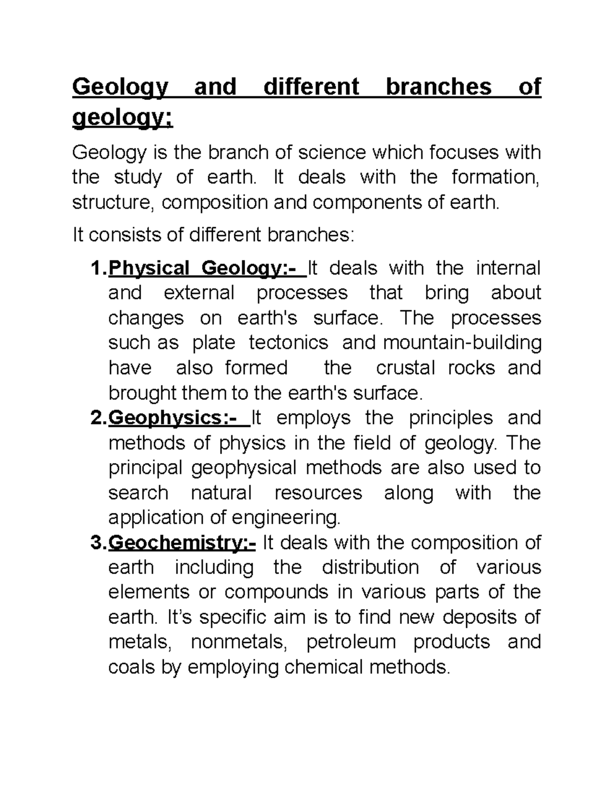 Assignment 1st geology - Geology and different branches of geology ...