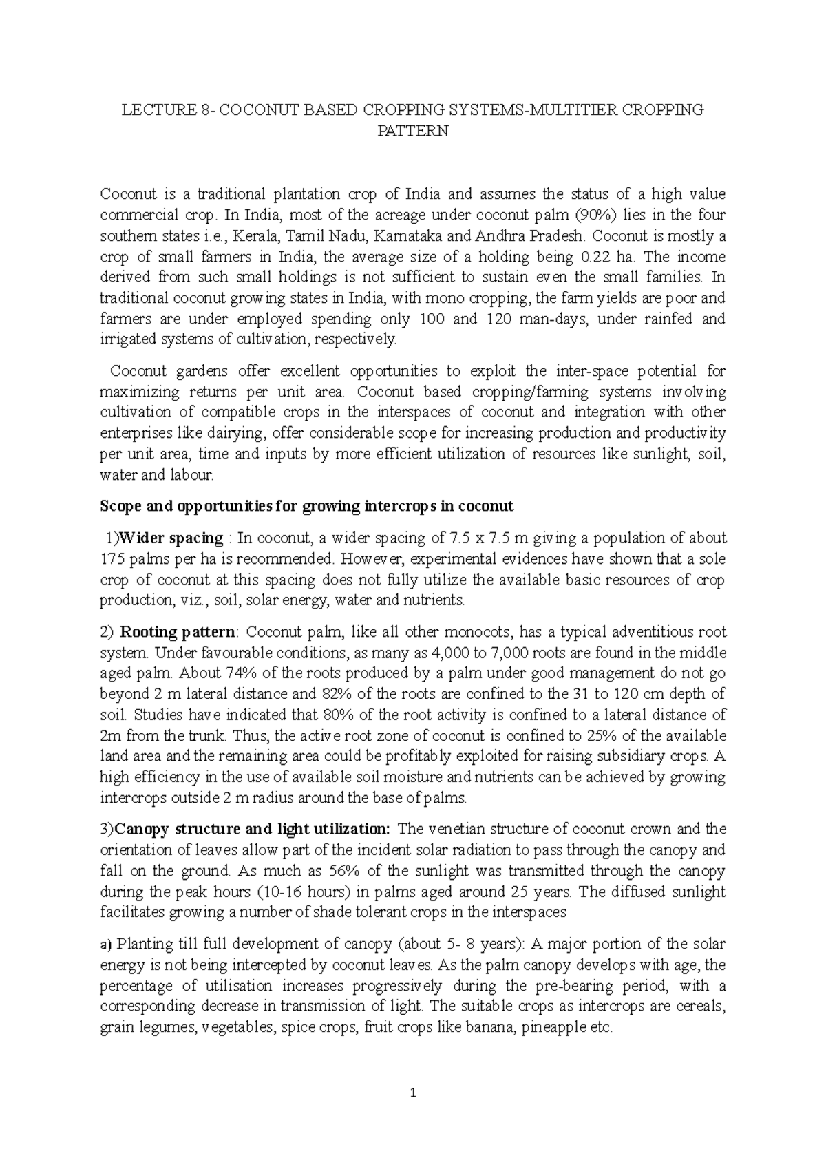Lecture 8- Coconut Based Cropping System - LECTURE 8- COCONUT BASED CROPPING SYSTEMS-MULTITIER ...