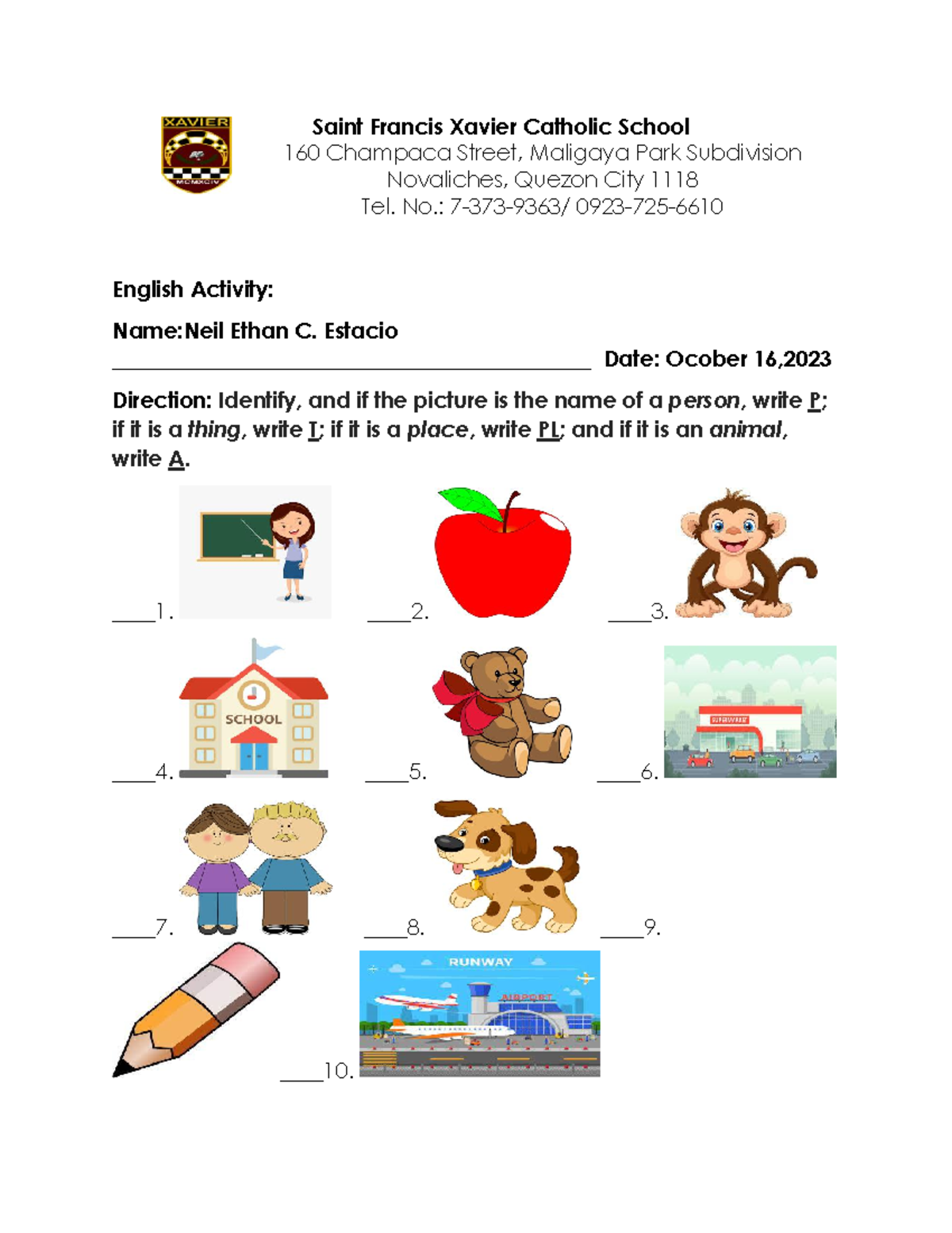 English Activity About Nouns - Bs in English - Saint Francis Xavier ...