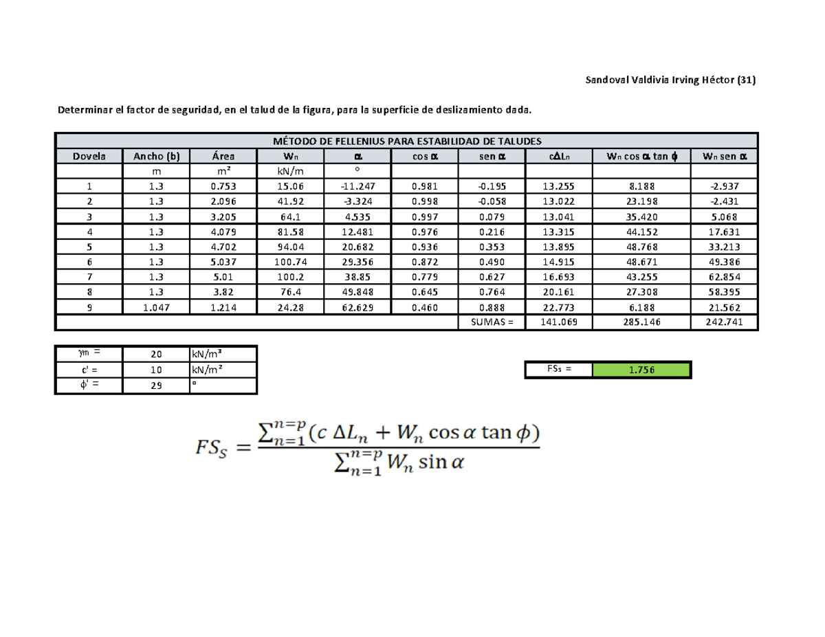 1 - ejercicio mecánica de suelos 2 - Warning: TT: undefined function: 32 Sandoval Valdivia ...