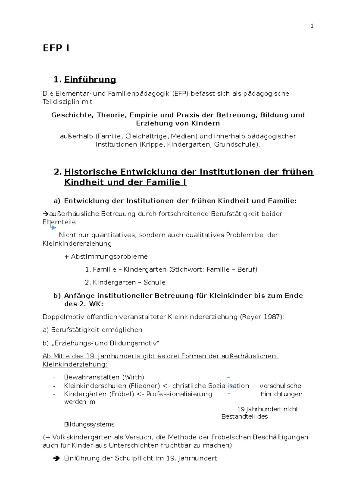 Efp1 zusammenfassung 2017 - EFP I 1. Einführung Die Elementar- und ...