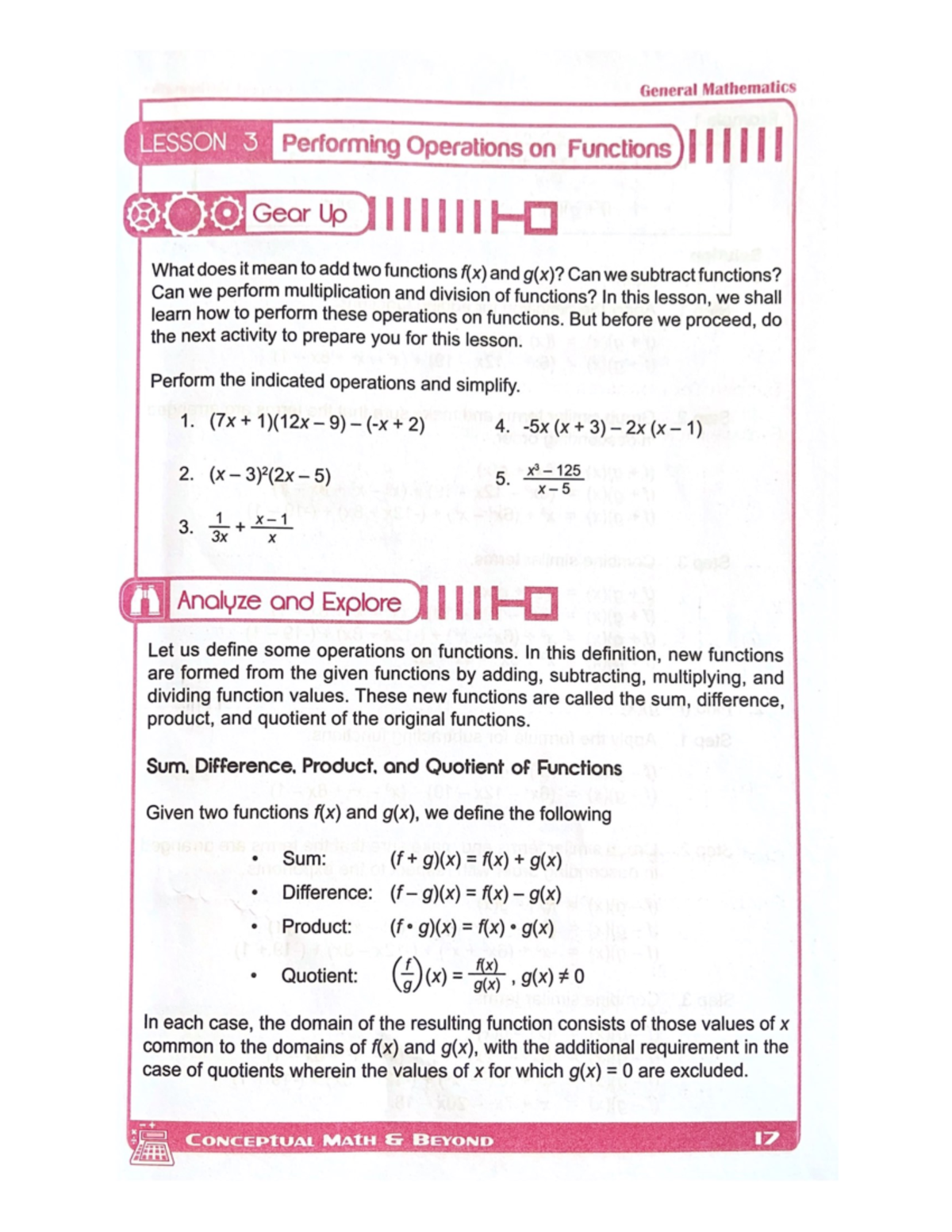 Lesson 3 Performing Operations on Functions - Academic Strand - Studocu