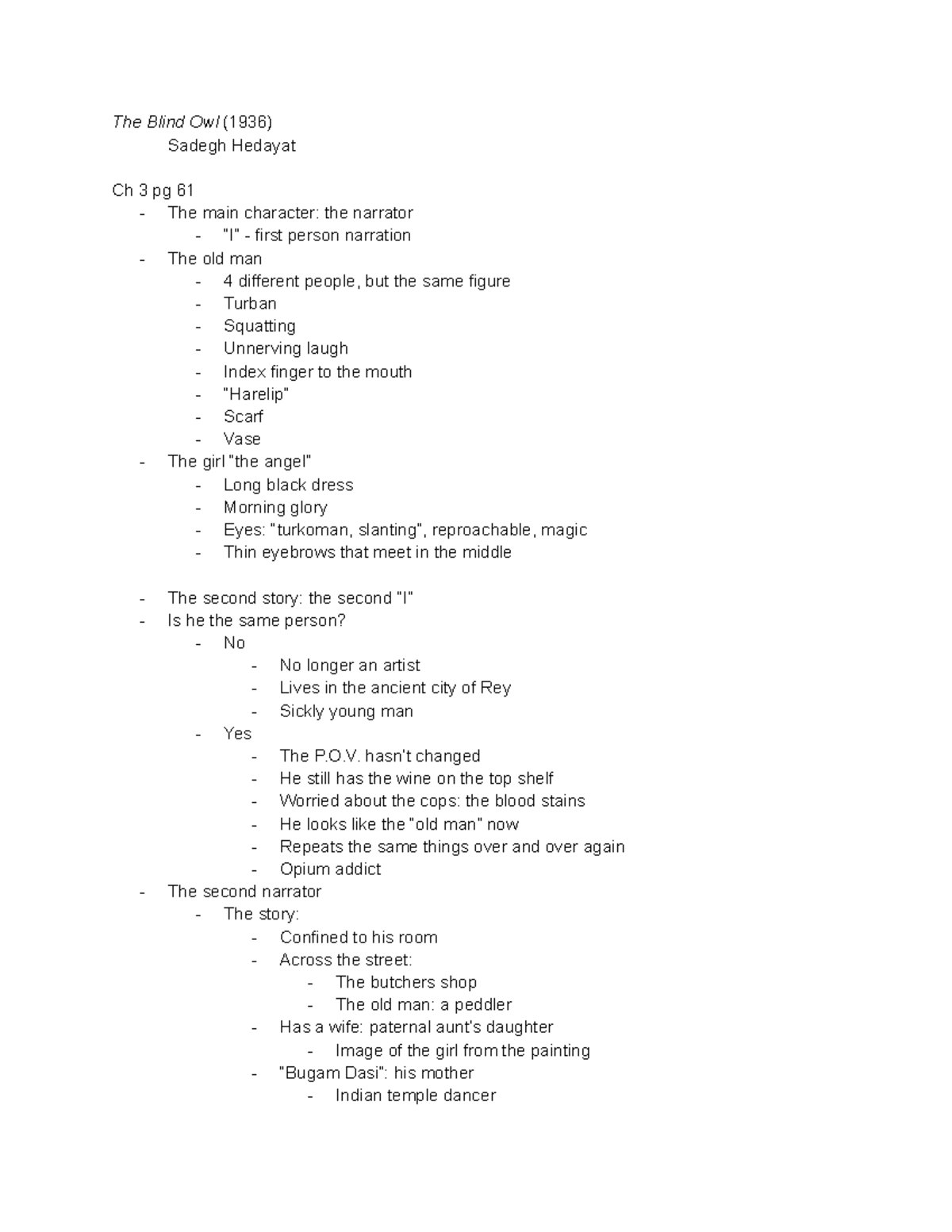 Lit Psyc 10 13 Notes On Lit Books The Blind Owl 1936 Sadegh