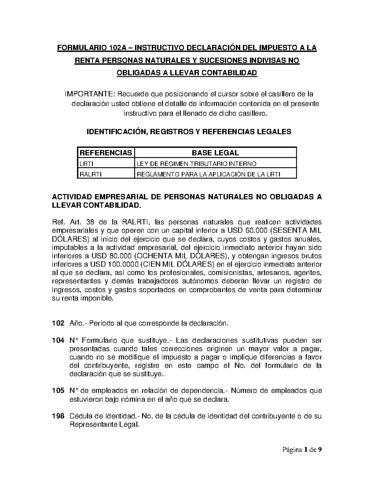 Formulario 102A Instructivo - FORMULARIO 102A – INSTRUCTIVO DECLARACIÓN ...