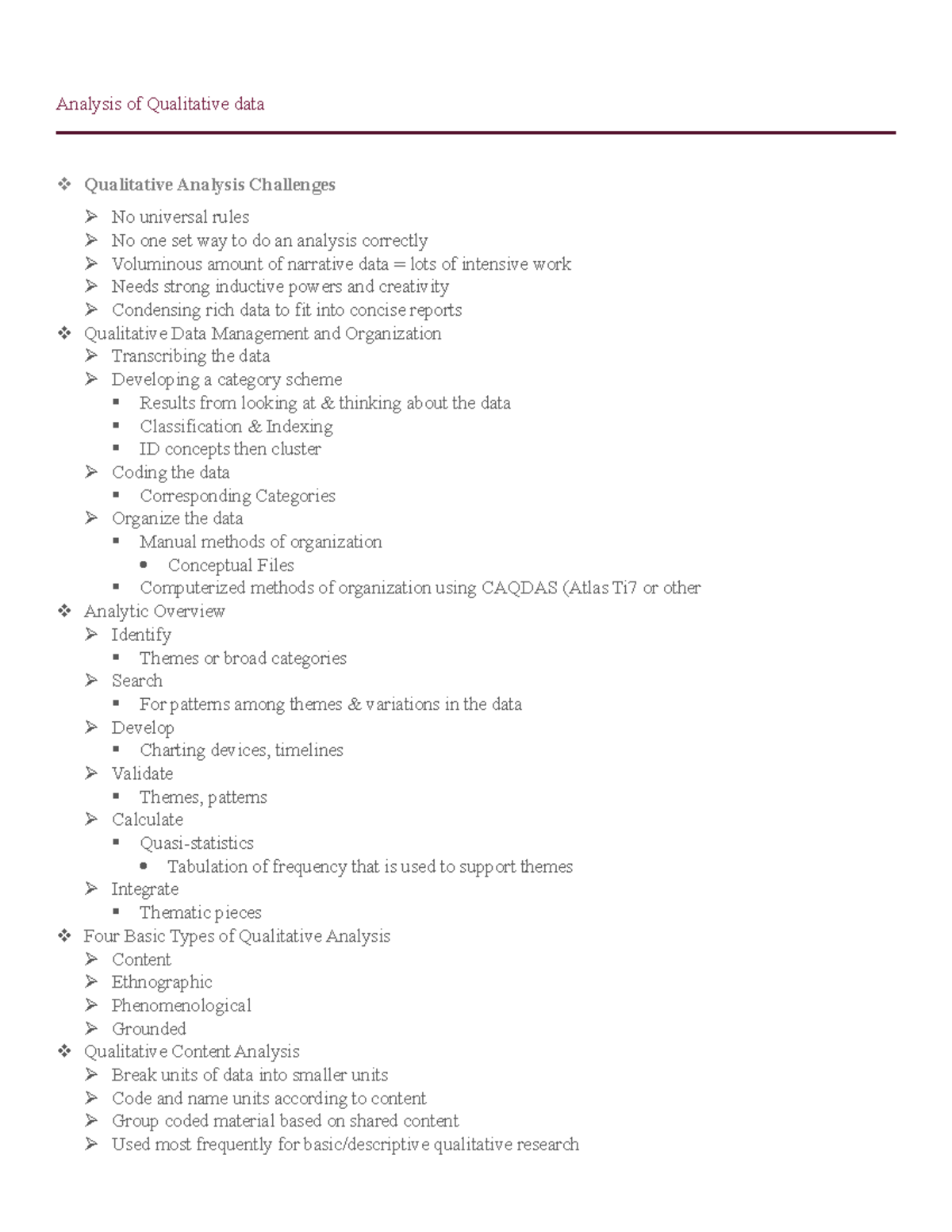 Qualitative Ch 15 - notes - Analysis of Qualitative data Qualitative ...
