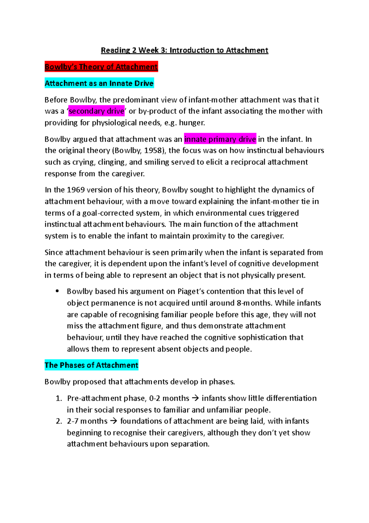 Reading 2 Week 3 Introduction to Attachment - Reading 2 Week 3 ...