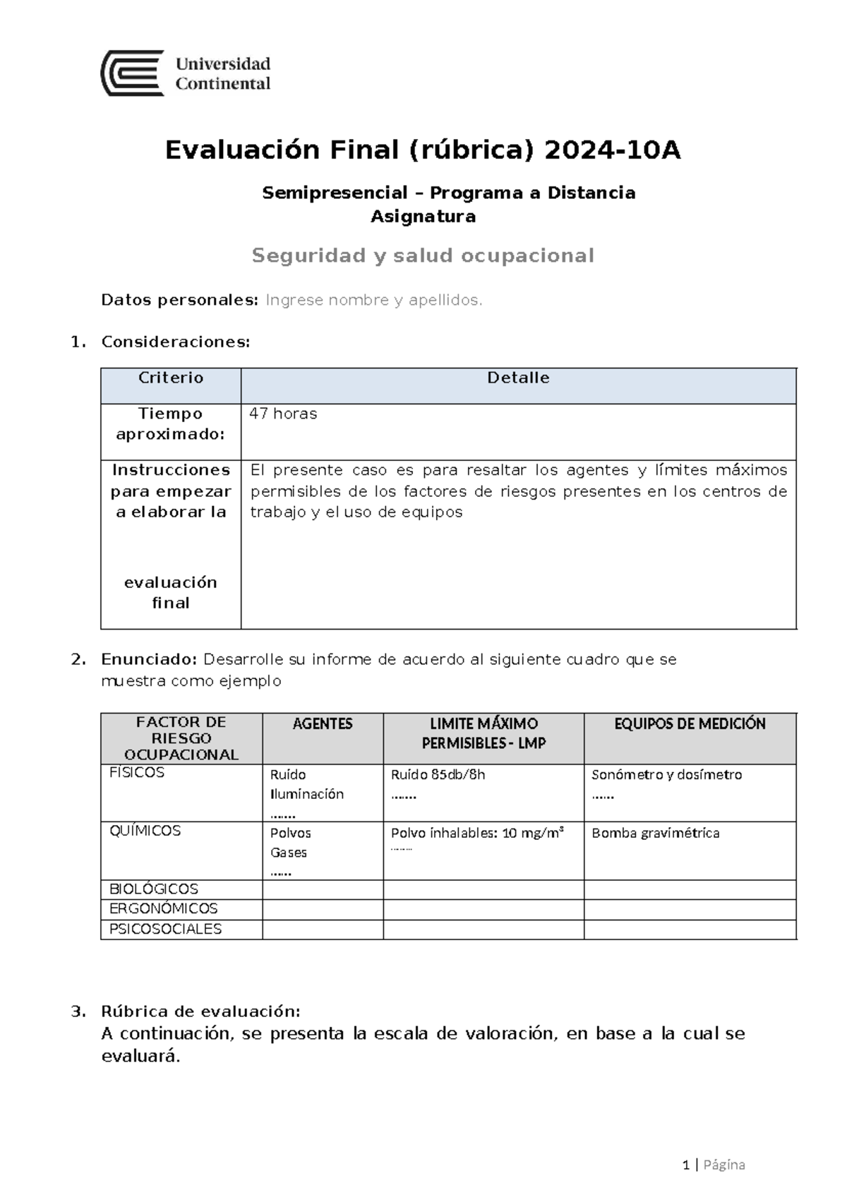 Prueba final rubrica - Evaluación Final (rúbrica) 2024-10A Semipresencial – Programa a Distancia ...