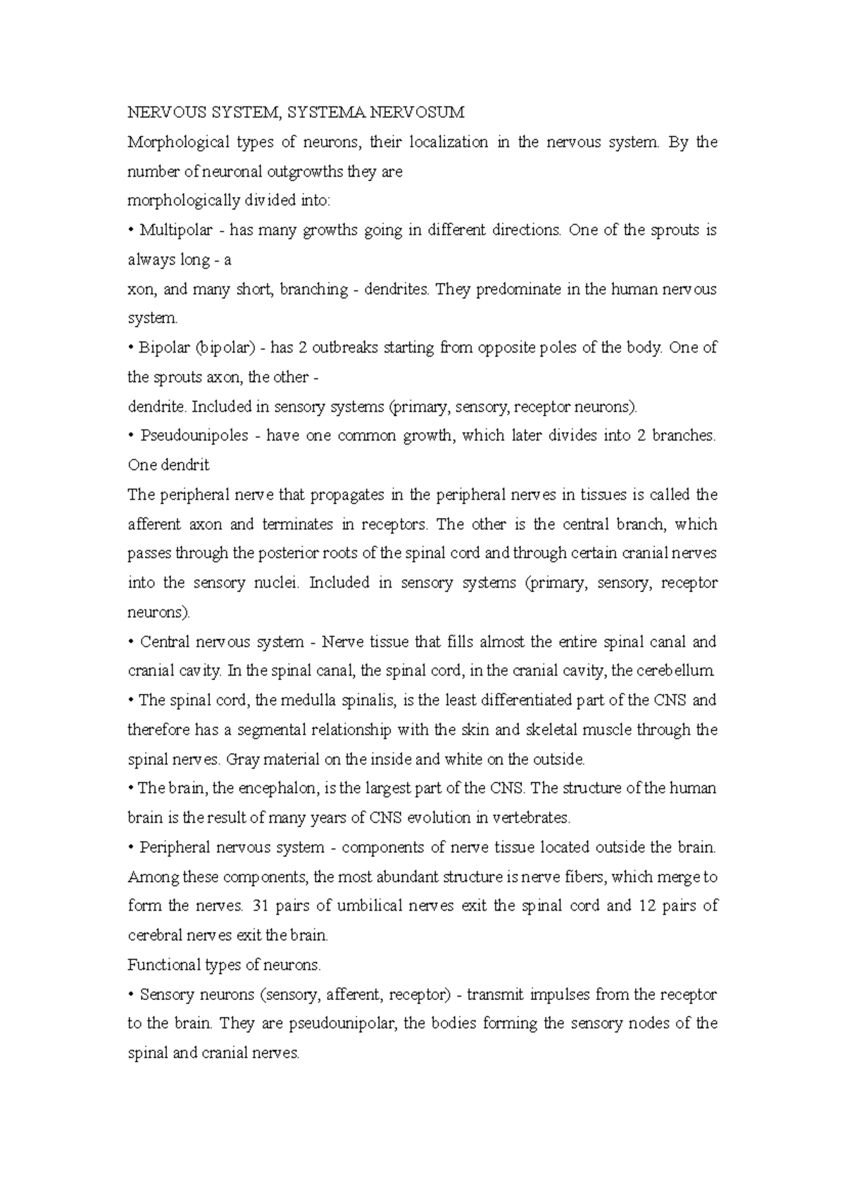 Nervous System, Systema Nervosum - NERVOUS SYSTEM, SYSTEMA NERVOSUM ...