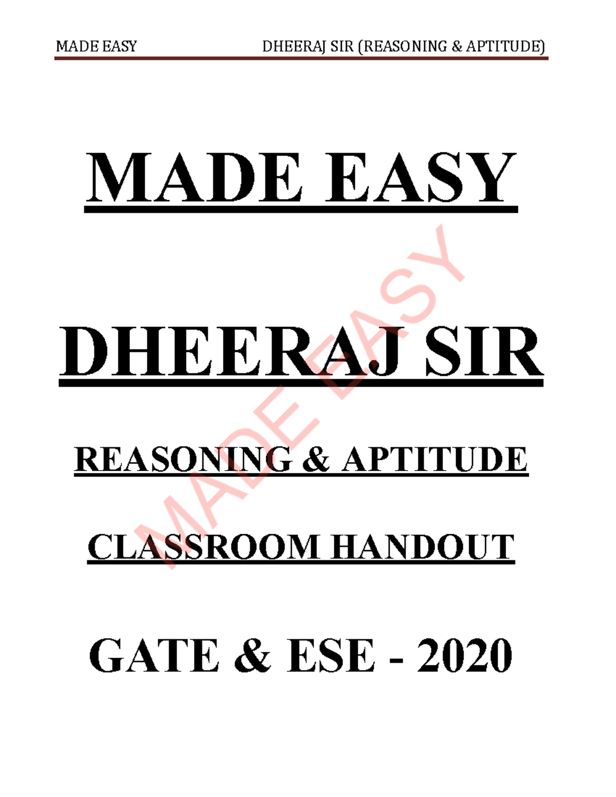 Reasoning & Aptitude Notes - MADE EASY DHEERAJ SIR REASONING & APTITUDE ...