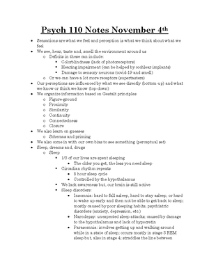 Psych 110 Notes November 11th - ) o Short-term vs. working memory ...