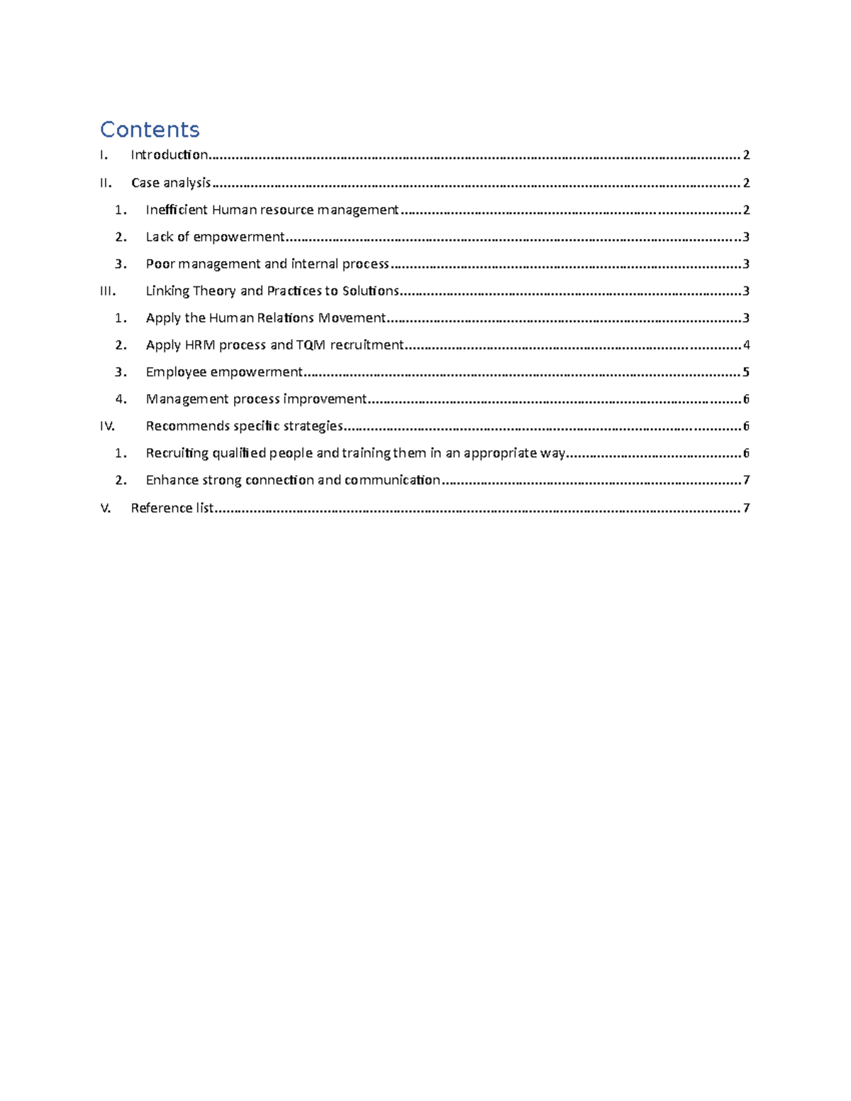 ITM case study sample - Contents I. - Studocu