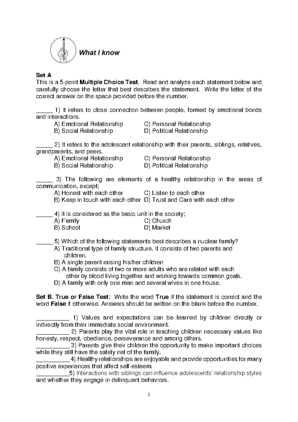 Personal development SCSCI MODULE 3 4th QUARTER - Set A This is a 5 ...