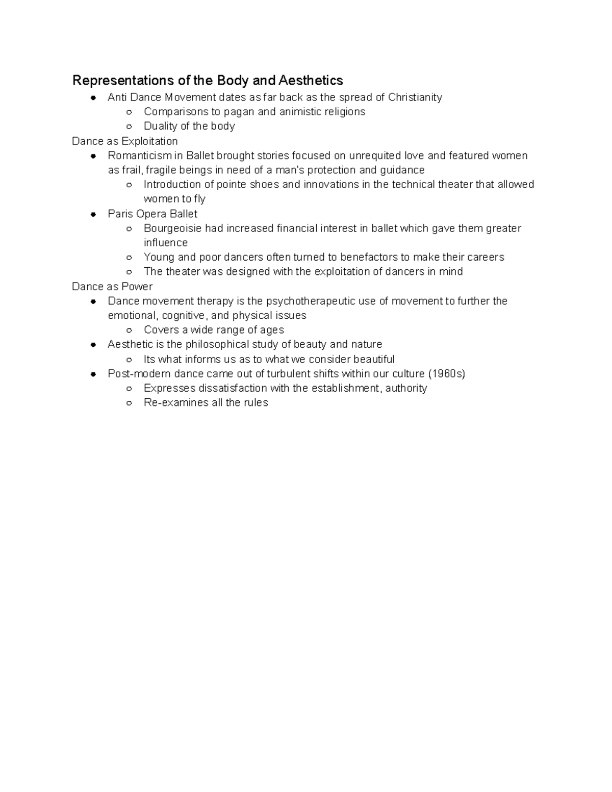 Chapter 3 Notes - Representations of the Body and Aesthetics Anti Dance ...