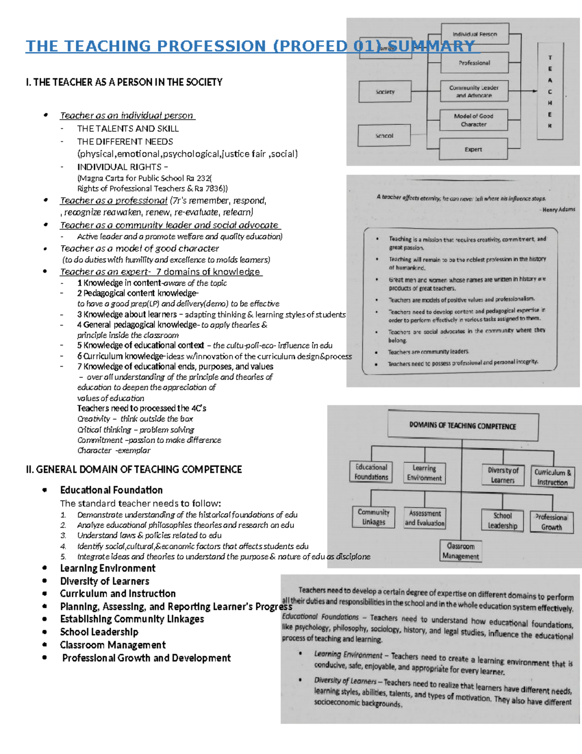 THE Teaching Profession MY Notes - THE TEACHING PROFESSION (PROFED 01 ...