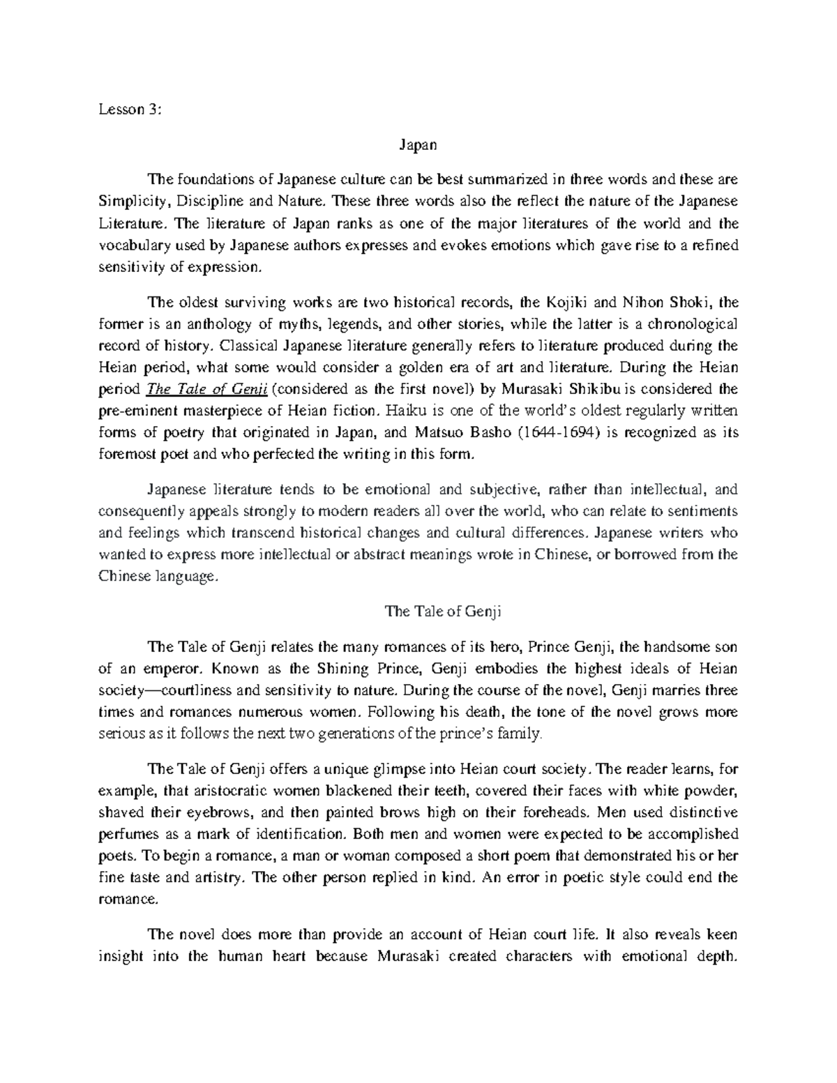 Lit-of-Japan - Presentation for LIT 105. - Lesson 3: Japan The ...