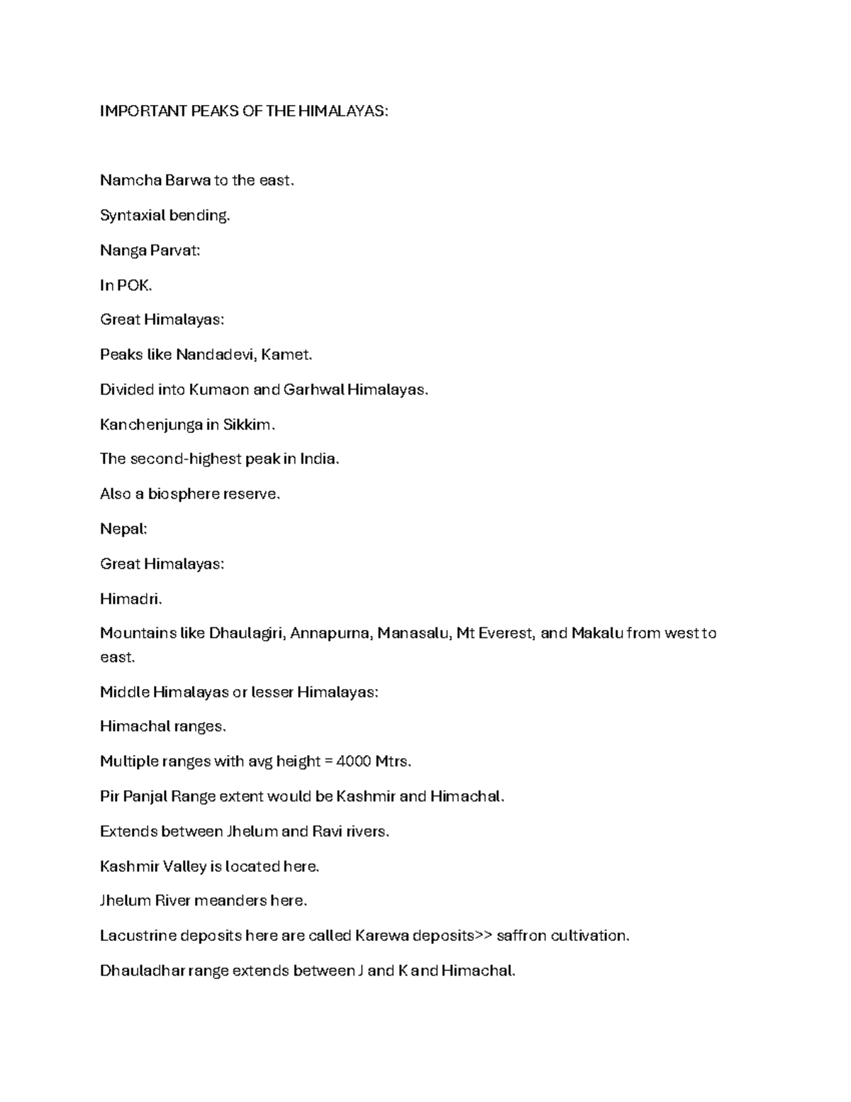 Map class 7 - Summary Mind Mapping - IMPORTANT PEAKS OF THE HIMALAYAS ...