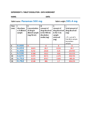 Prac 6 - Prac 6 - Tablet degradation - EXPERIMENT 6. TABLET DEGRADATION ...