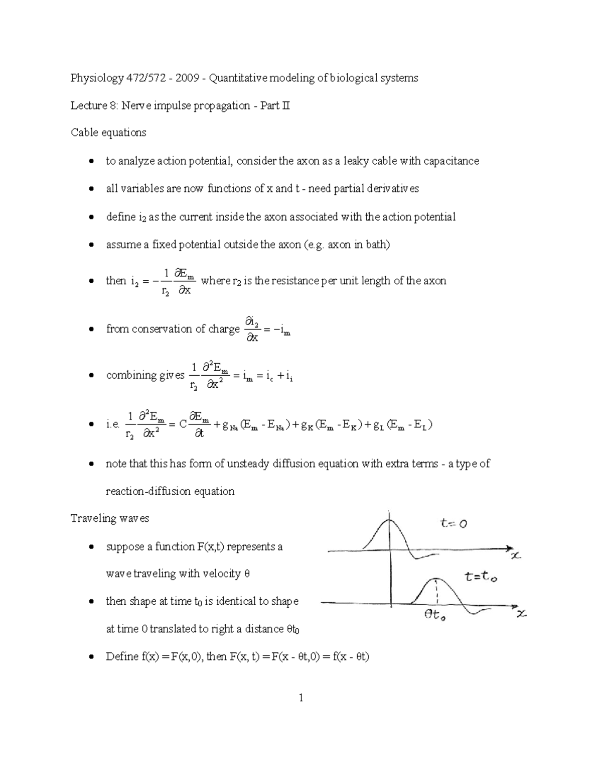Physiology lecture note 9 - 1 Physiology 472/572 - 2009 - Quantitative modeling of biological ...