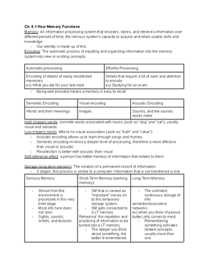 Psychology Notes Ch. 7 - Ch. 7 Cognition Thinking: The manipulation of ...
