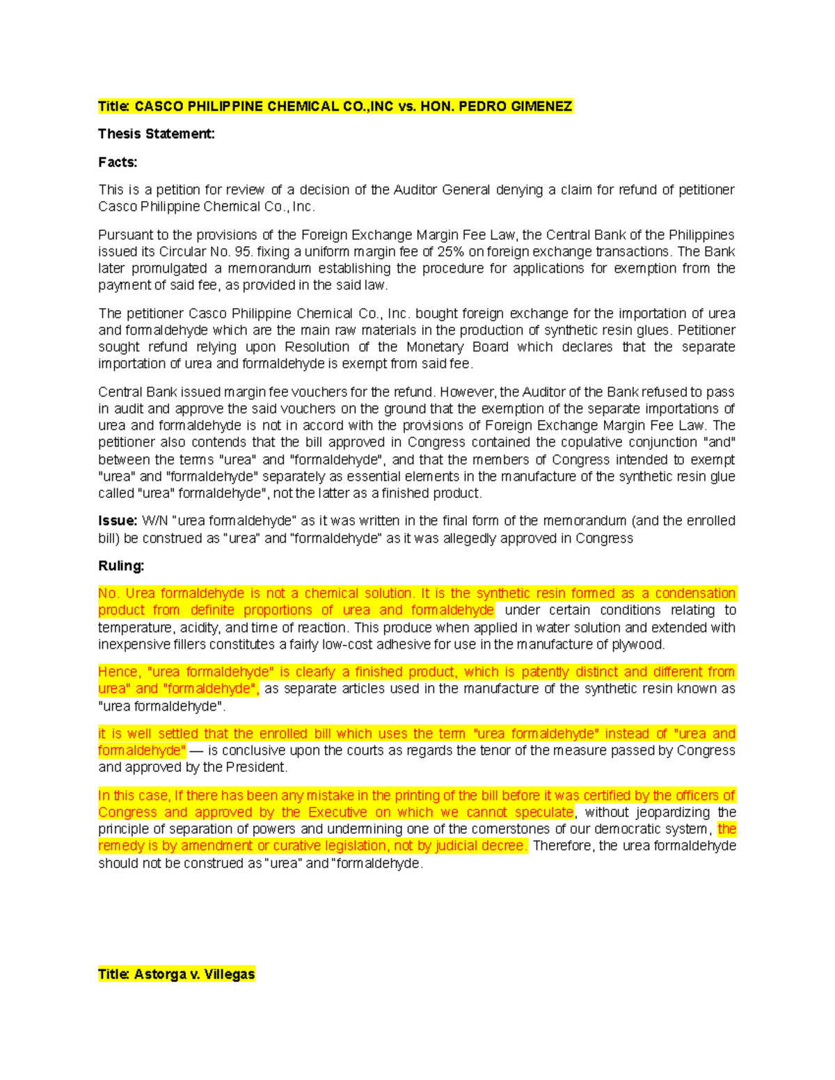 Case digest - Title: CASCO PHILIPPINE CHEMICAL CO.,INC vs. HON. PEDRO ...