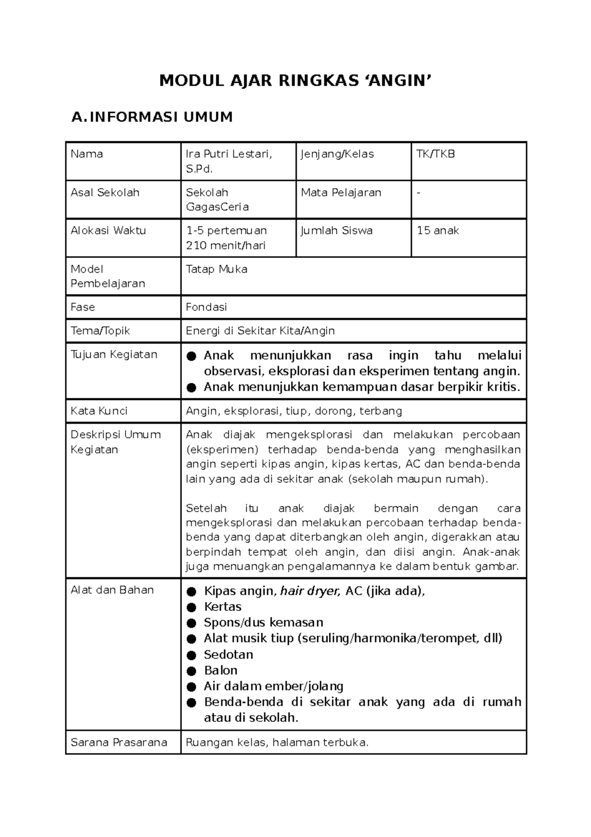 Modul Ajar Ringkas Angin dan Cahaya - MODUL AJAR RINGKAS ‘ANGIN’ A ...