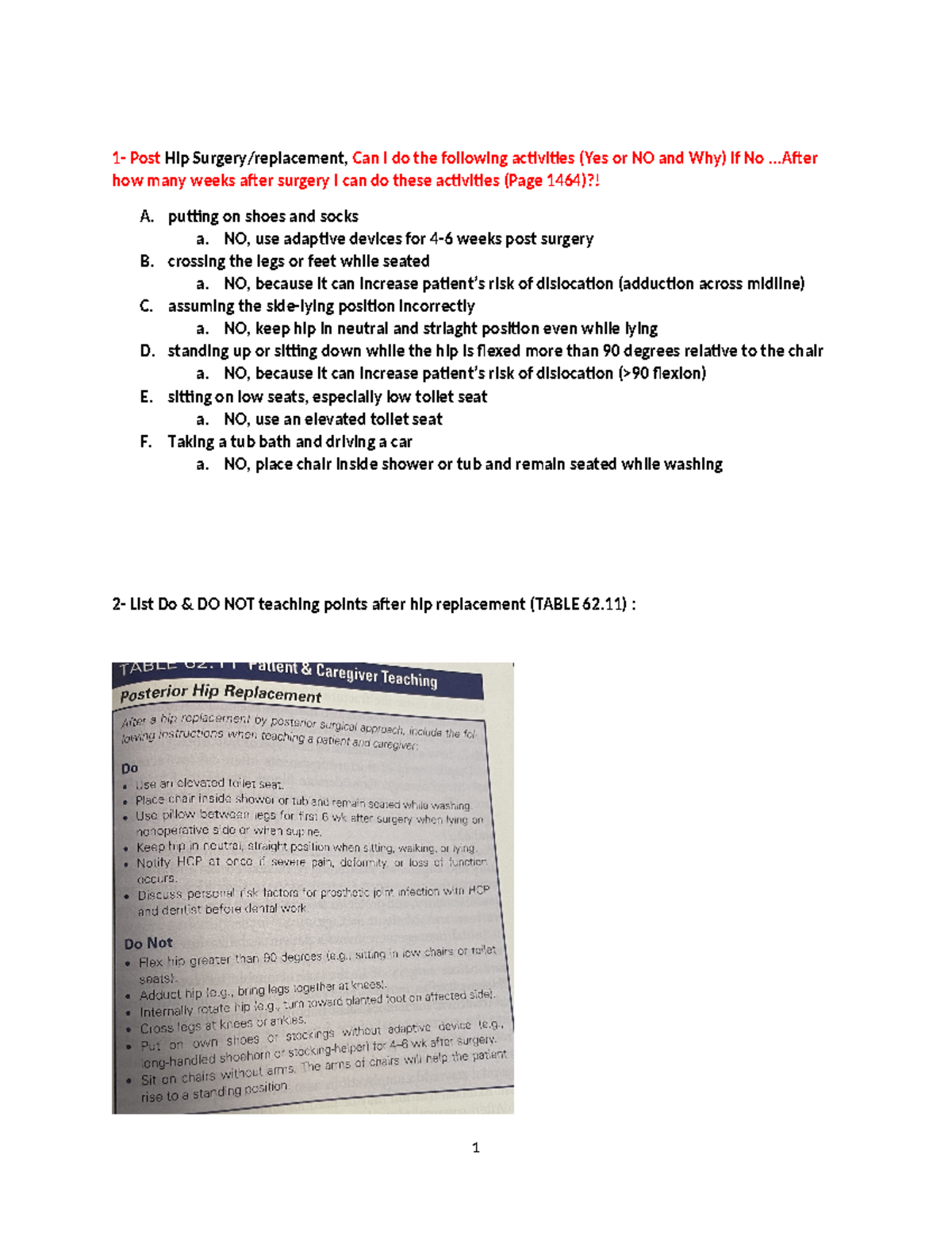 Q# Hipampcomweek 2-1 - practice material - 1- Post Hip Surgery ...