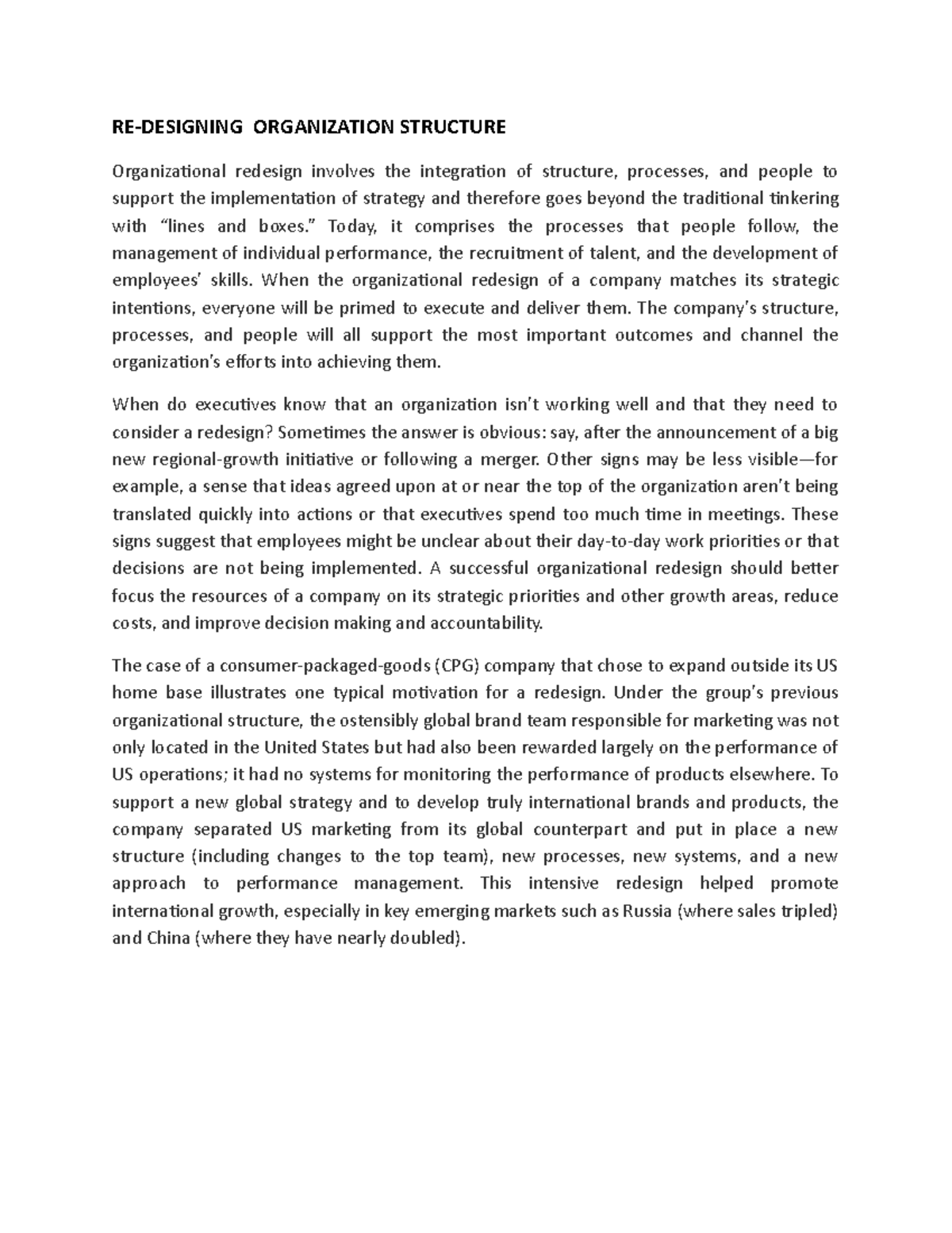 Unit 5 Redesigning Organization Structure - RE-DESIGNING ORGANIZATION ...