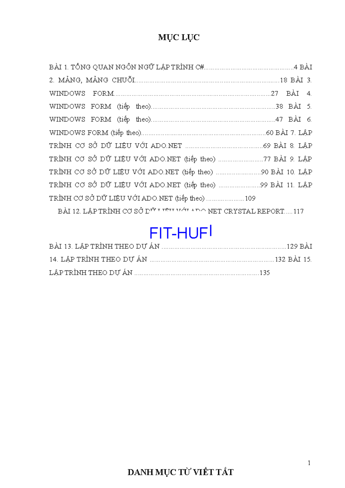 Tong Hop 2020 Lap Trinh NET - MỤC LỤC BÀI 1. TỔNG QUAN NGÔN NGỮ LẬP TRÌNH - Studocu