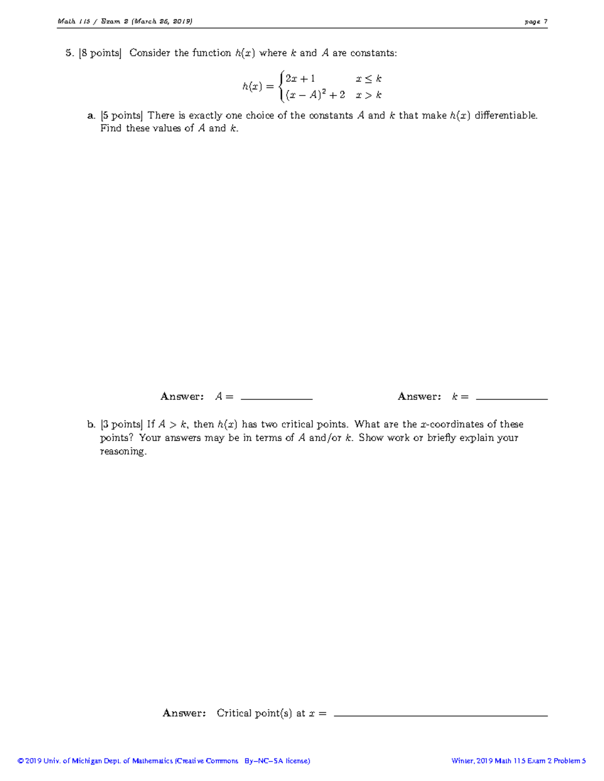 Practice Question for Midterm - Math 115 / Exam 2 (March 26, 2019) page ...