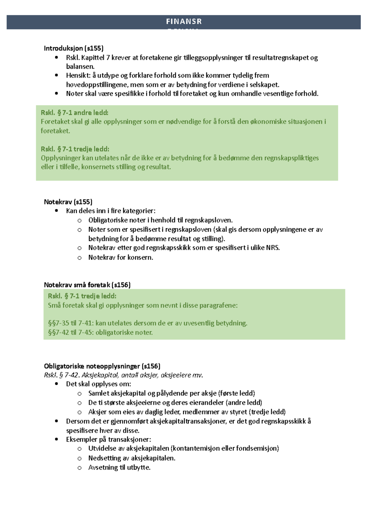 Kapittel 7 - Noter - Finansregnskap med analyse - Introduksjon (s155 ...