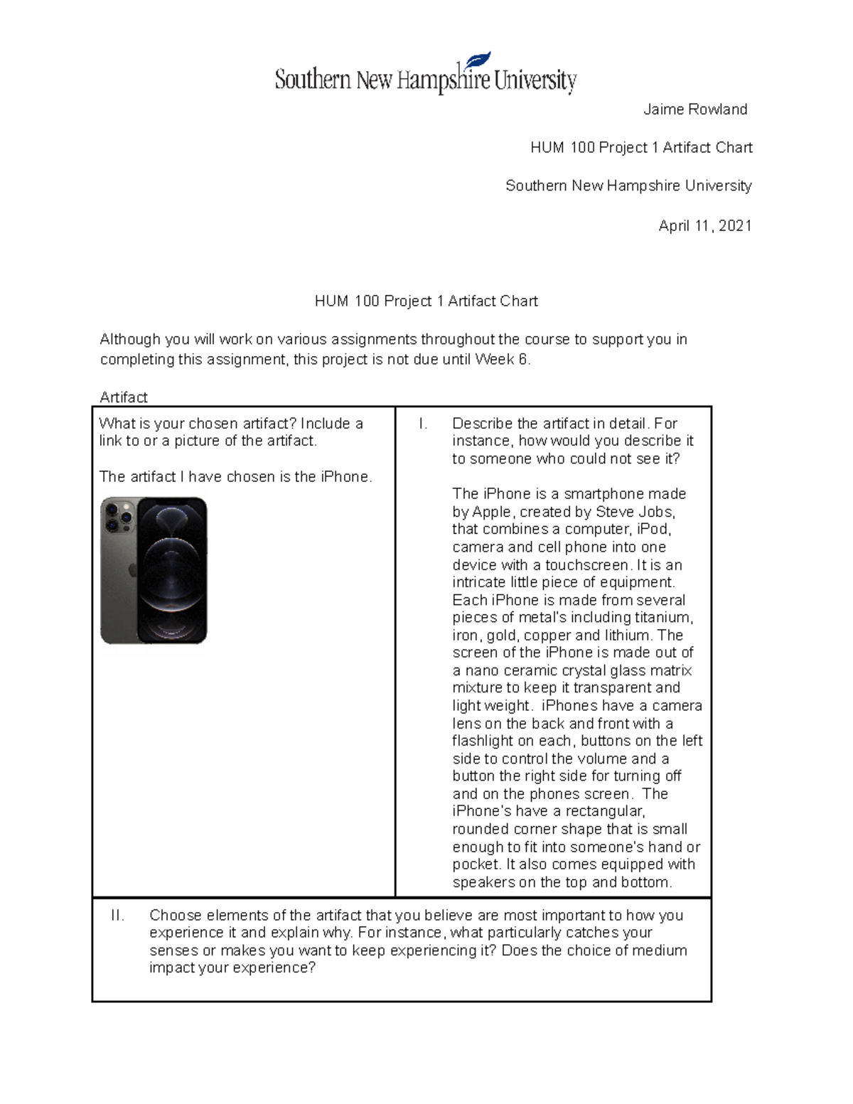 Jaime - Hum 100 project 1 - Jaime Rowland HUM 100 Project 1 Artifact ...