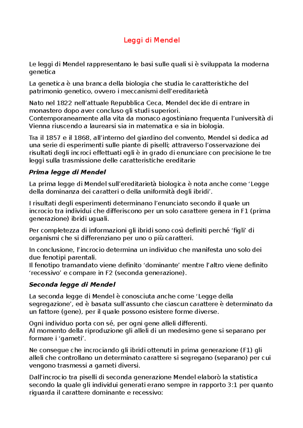 Leggi di Mendel - Contemporaneamente alla vita da monaco agostiniano ...