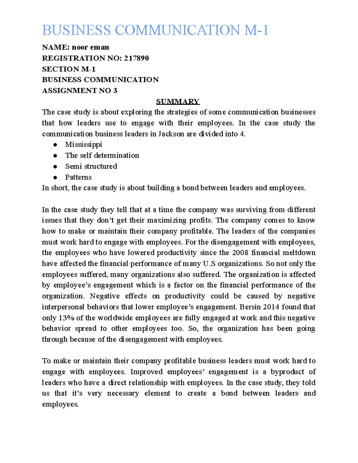 Business communication assignment - BUSINESS COMMUNICATION M- NAME ...