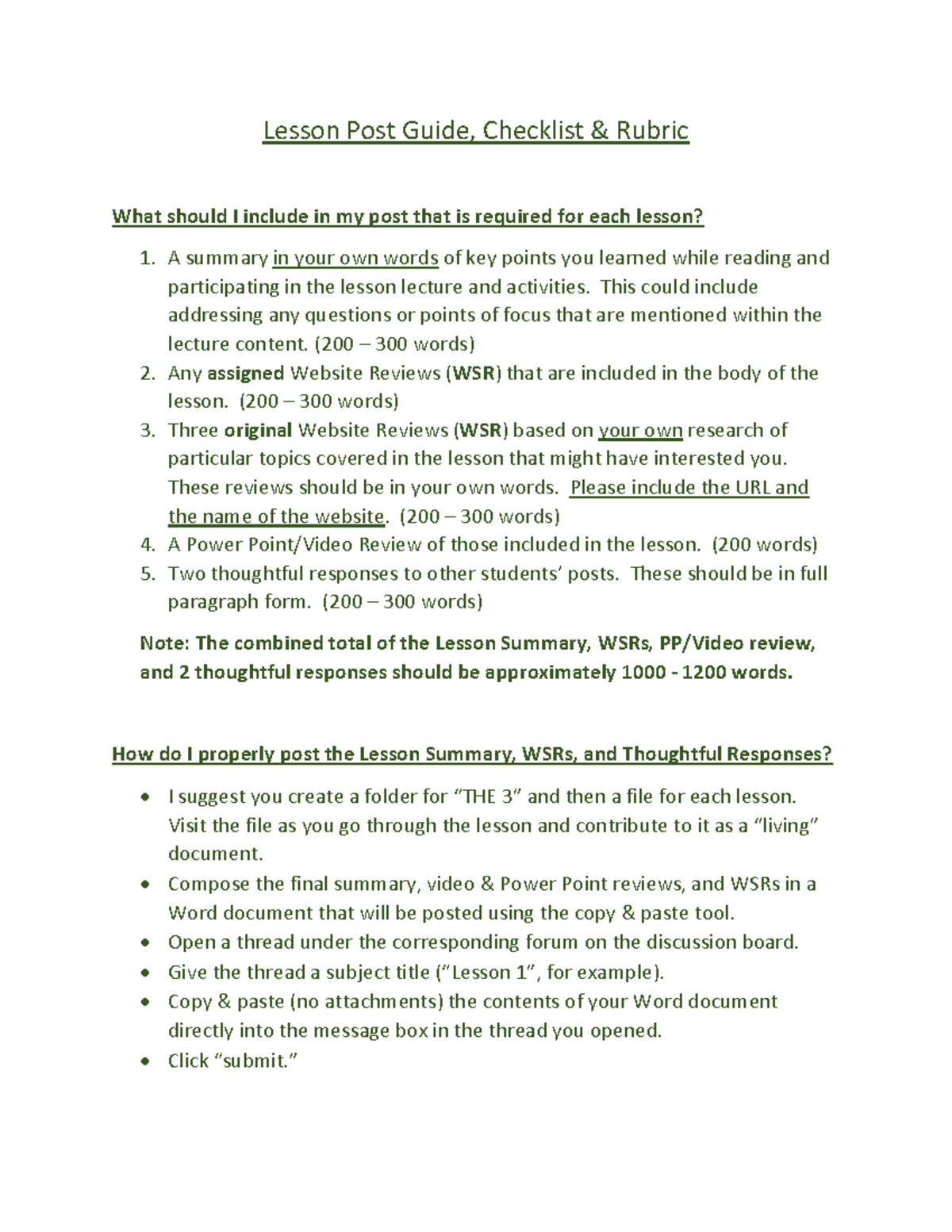 Lesson Summary Post - Lesson Post Guide, Checklist & Rubric What should ...