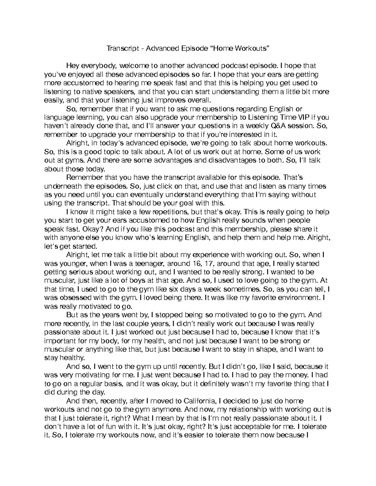 Transcript - Advanced Episode Home Workouts - Transcript - Advanced ...