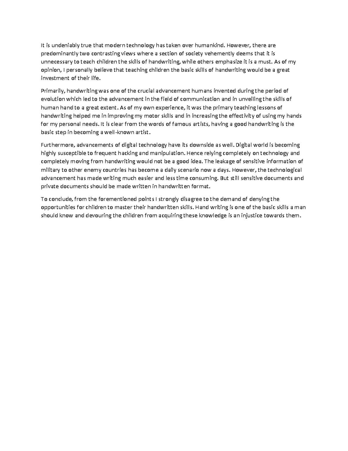 Writting task 23 - kjlup - It is undeniably true that modern technology ...