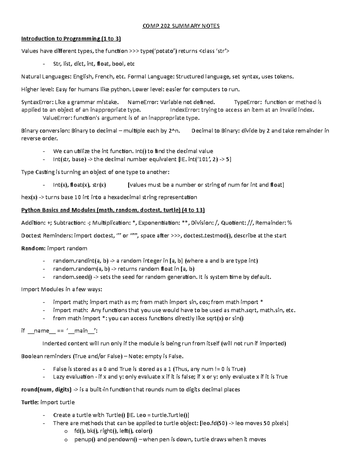 COMP 202 Summary Notes - Studocu