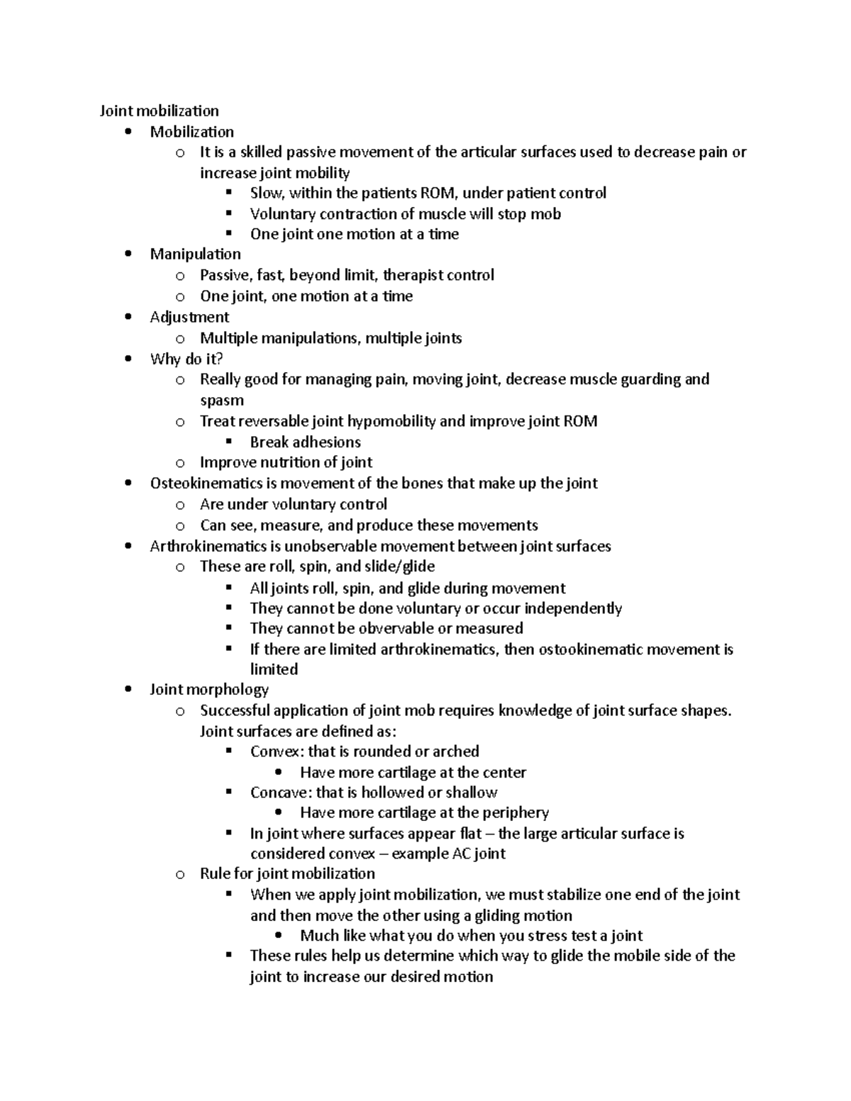 Joint mobilization - Joint mobilization Mobilization o It is a skilled ...