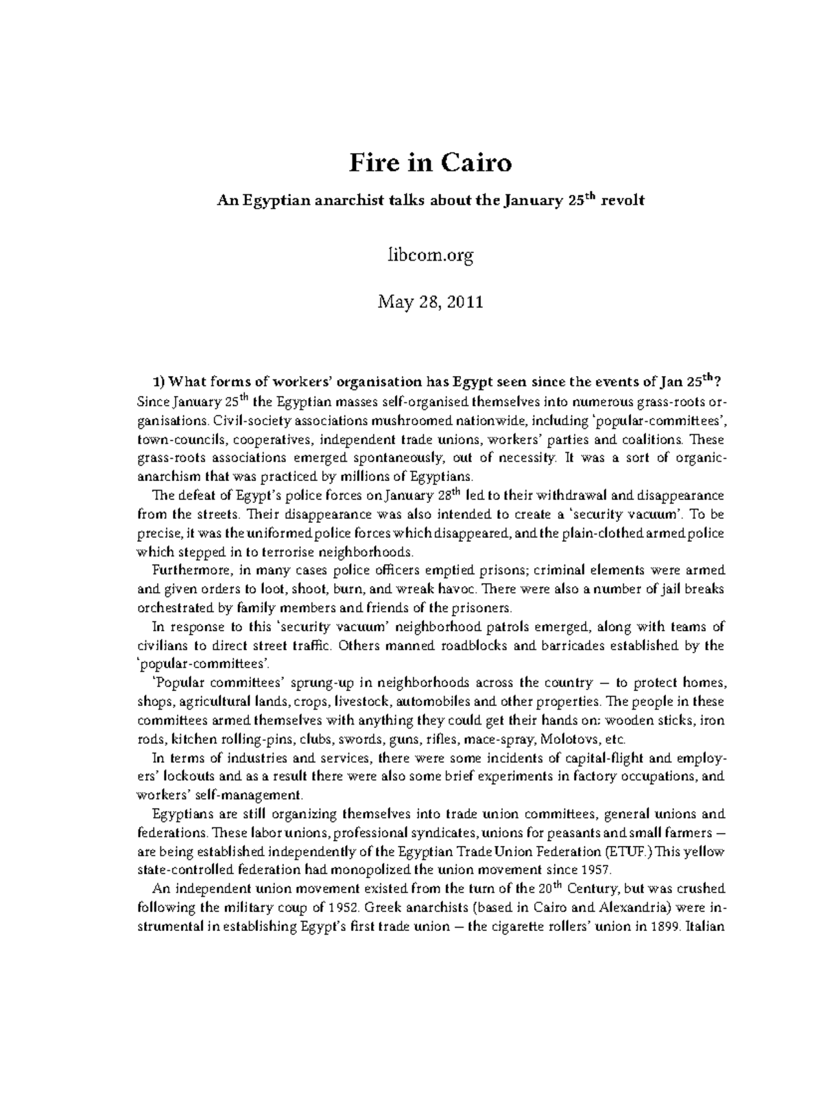 Libcom org fire in cairo - Fire in Cairo An Egyptian anarchist talks ...